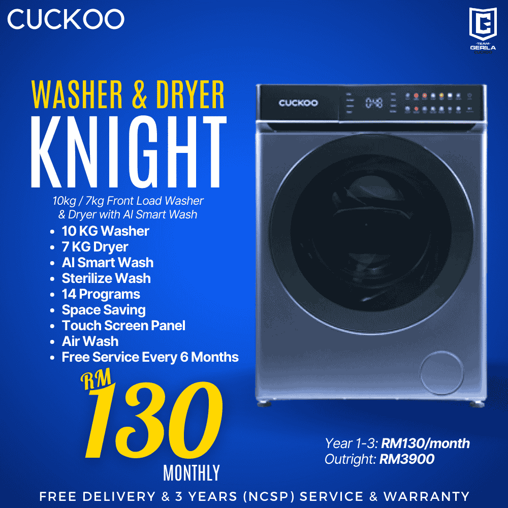 Cuckoo Knight - Washer & Dryer | Mesin Basuh & Pengering RM130/bulan